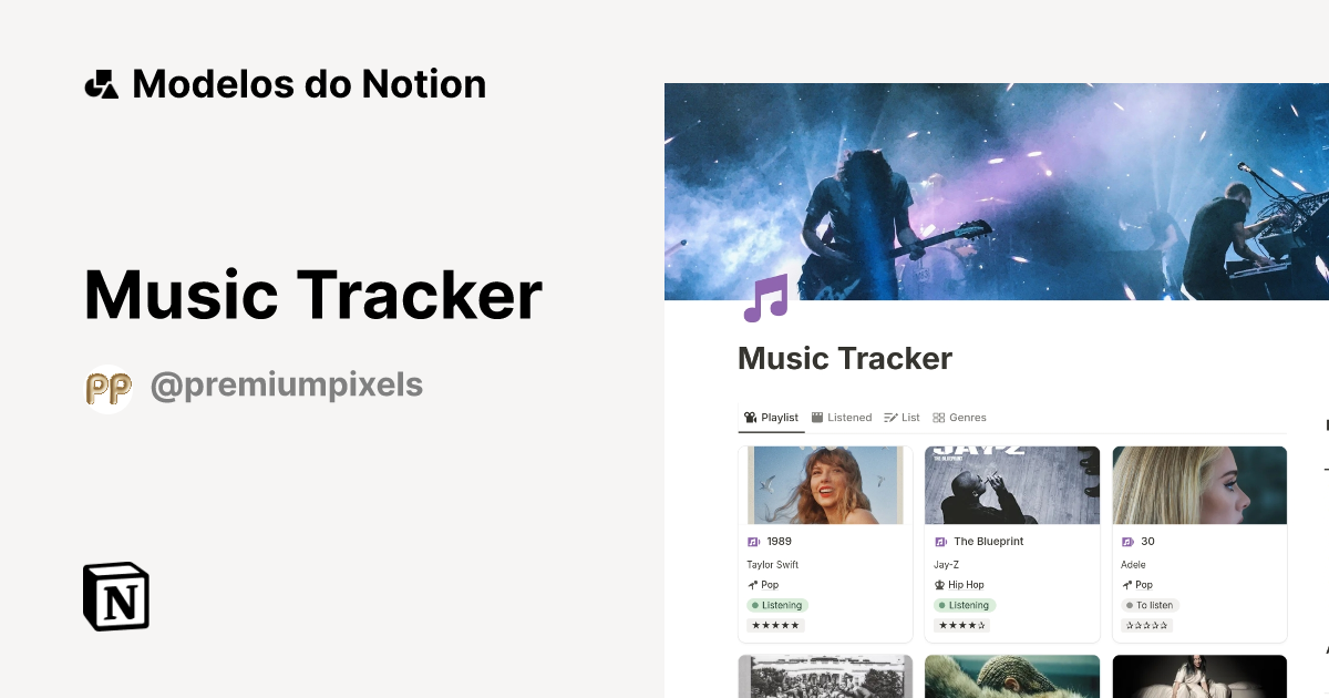 Modelo Music Tracker | Marketplace do Notion