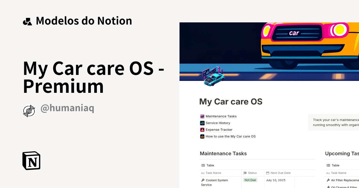 Modelo My Car care OS - Premium | Marketplace do Notion