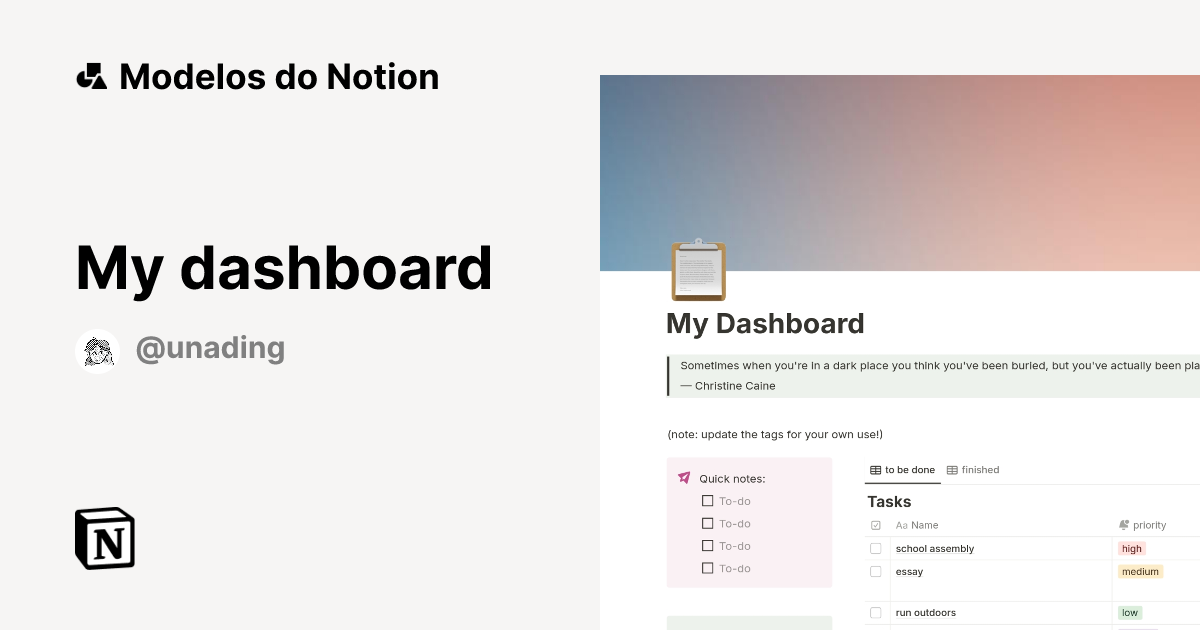 Modelo My dashboard | Marketplace do Notion