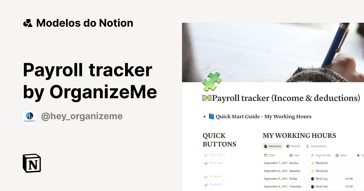 Payroll tracker by OrganizeMe Modelo por OrganizeMe | Marketplace do Notion