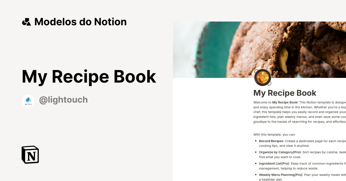 My Recipe Book Modelo por LIGHTOUCH | Marketplace do Notion