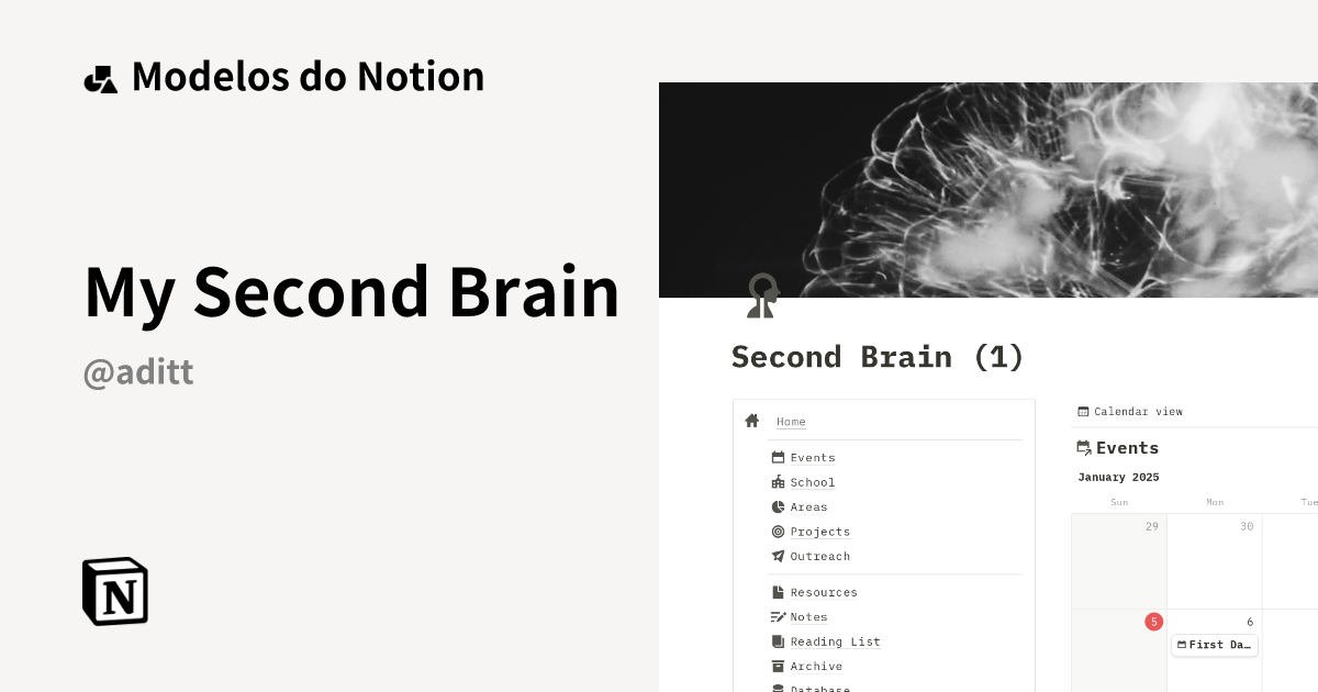 My Second Brain Modelo por aditt | Marketplace do Notion