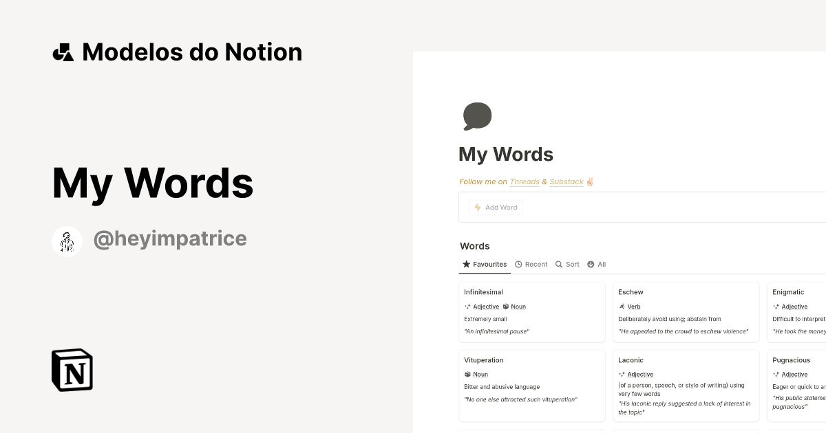 My Words Modelo por Patrice | Marketplace do Notion