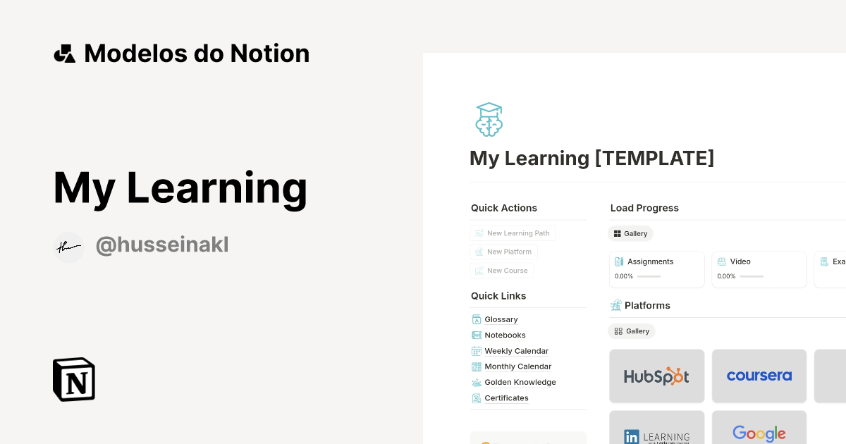 Modelo My Learning | Marketplace do Notion