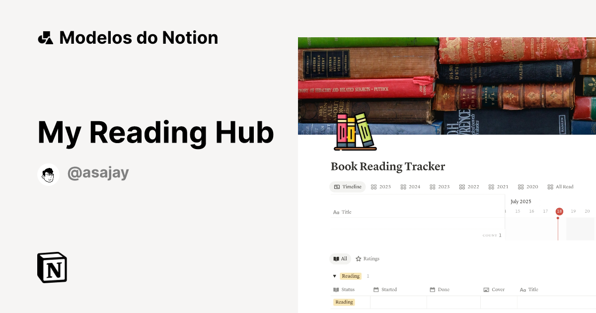 My Reading Hub Modelo por Ajaykumar AS | Marketplace do Notion