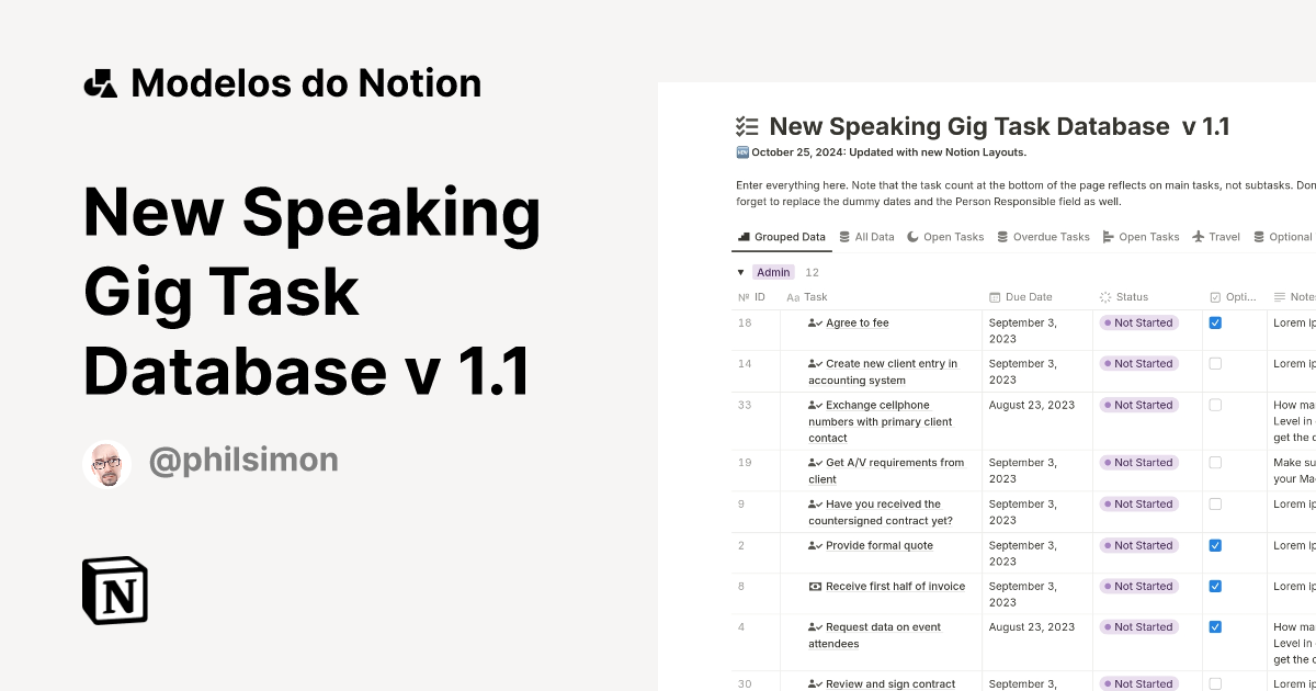 New Speaking Gig Task Database v 1.1 Modelo por Phil Simon ...