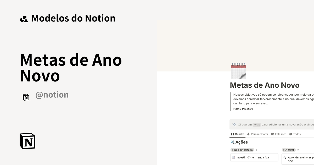 Metas de Ano Novo Modelo por Notion | Marketplace do Notion