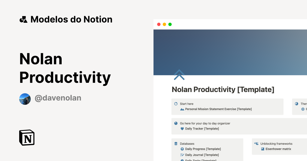 Modelo Nolan Productivity | Marketplace do Notion