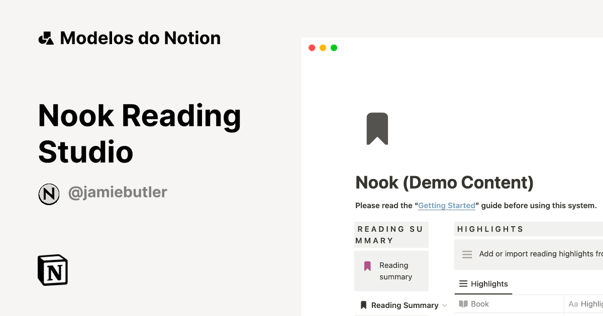 Modelo Nook Reading Studio | Marketplace do Notion