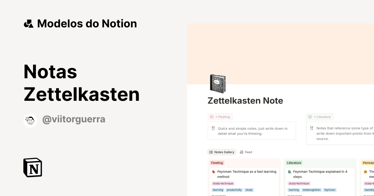Modelo Notas Zettelkasten | Marketplace do Notion