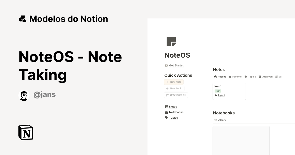 Modelo NoteOS - Note Taking | Marketplace do Notion