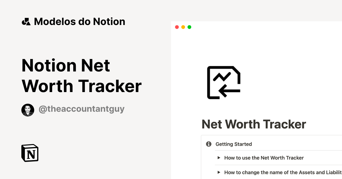 Notion Net Worth Tracker Modelo por theaccountantguy | FinanceGuy | Marketplace do Notion