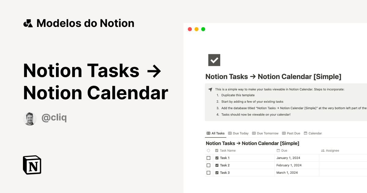 Notion Tasks → Notion Calendar Modelo por Stuart Sharpe | Marketplace ...