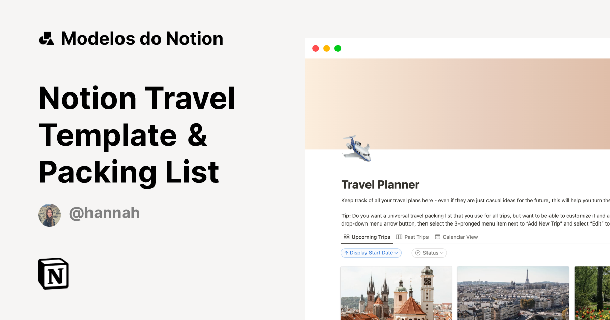 Notion Travel Template & Packing List Modelo por Hannah Wright ...