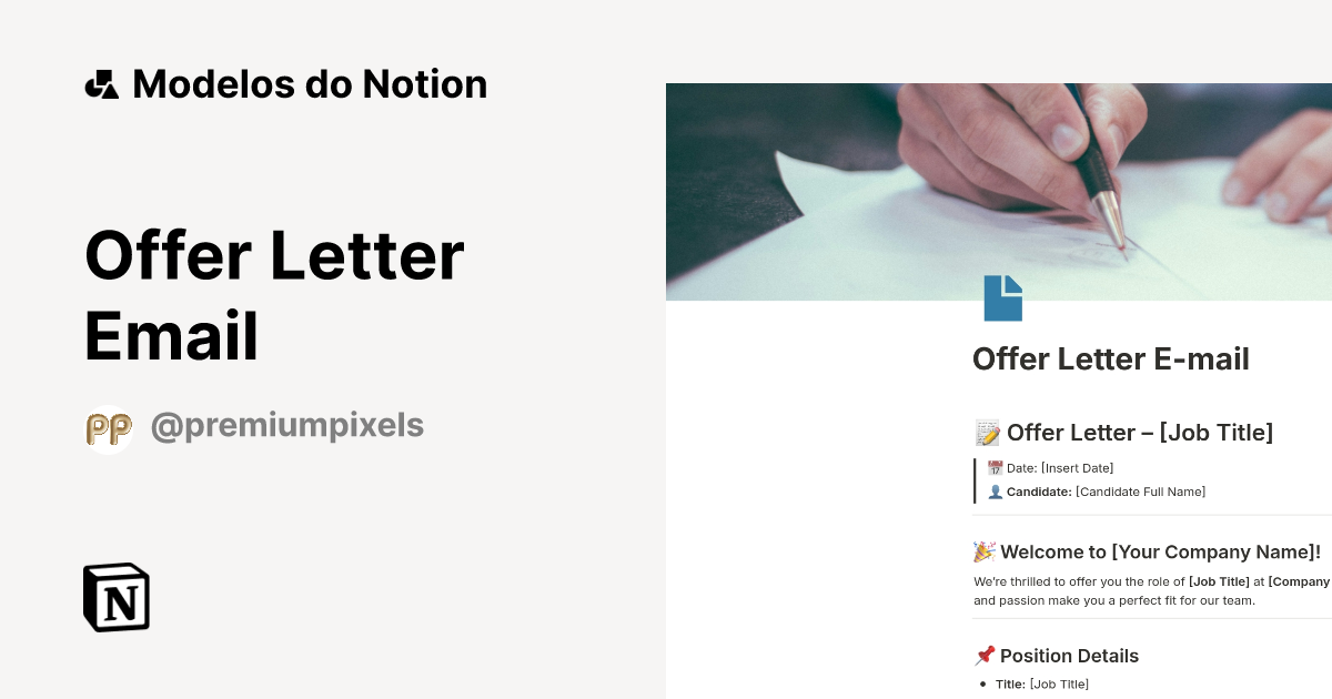 Modelo Offer Letter Email | Marketplace do Notion