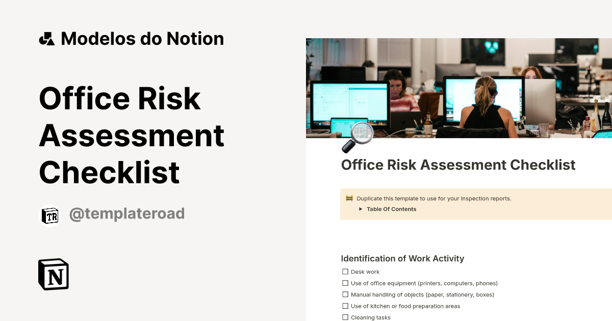 Modelo Office Risk Assessment Checklist | Marketplace do Notion