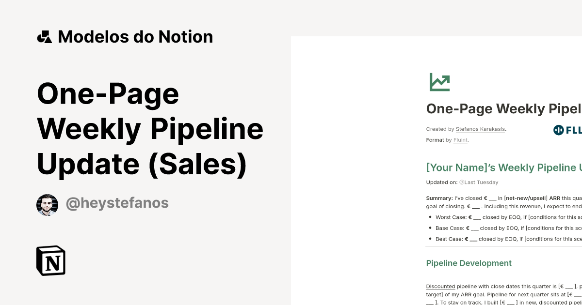 Modelo One-Page Weekly Pipeline Update (Sales) | Marketplace do Notion