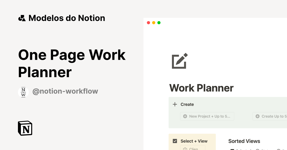 Modelo One Page Work Planner | Marketplace do Notion