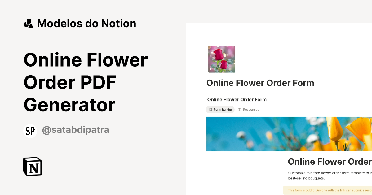 Modelo Online Flower Order PDF Generator | Marketplace do Notion