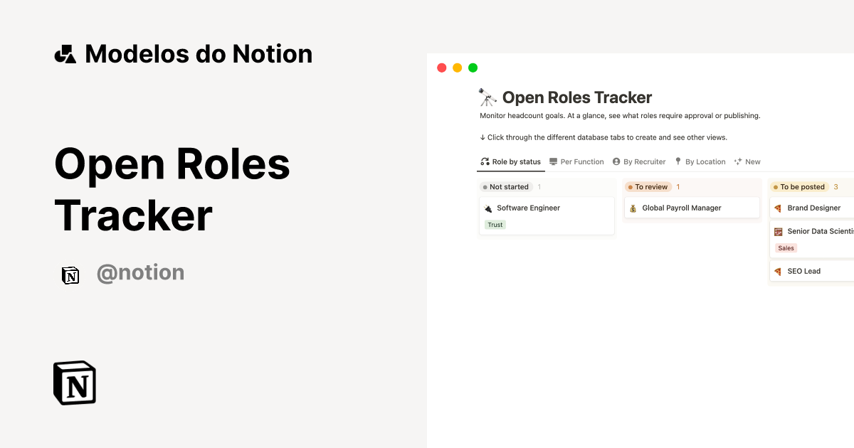 Open Roles Tracker Modelo por Notion | Marketplace do Notion