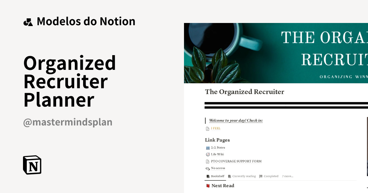 Modelo Organized Recruiter Planner | Marketplace do Notion