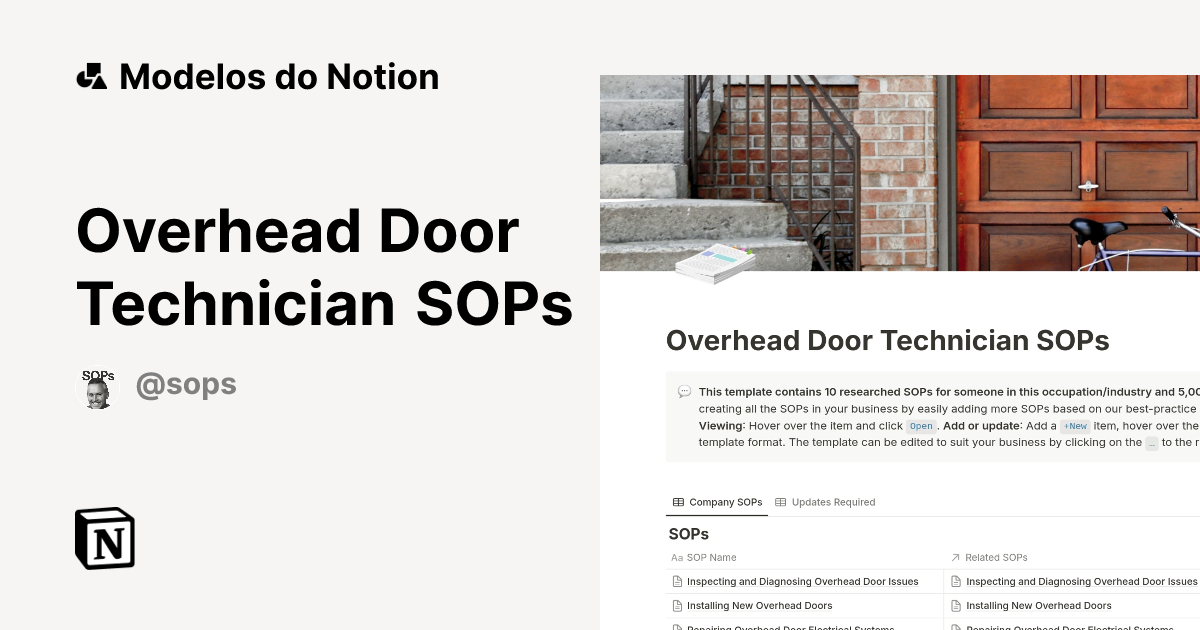 Modelo Overhead Door Technician SOPs | Marketplace do Notion