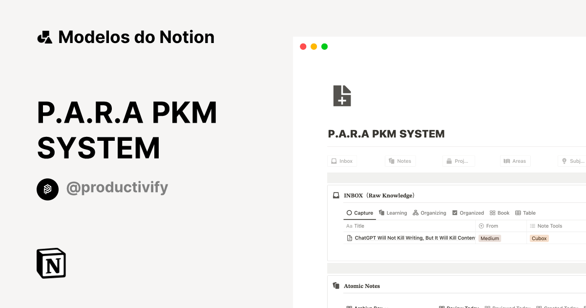 Modelo P.A.R.A PKM SYSTEM | Marketplace do Notion