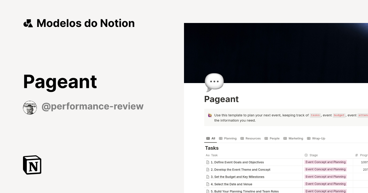 Modelo Pageant | Marketplace do Notion