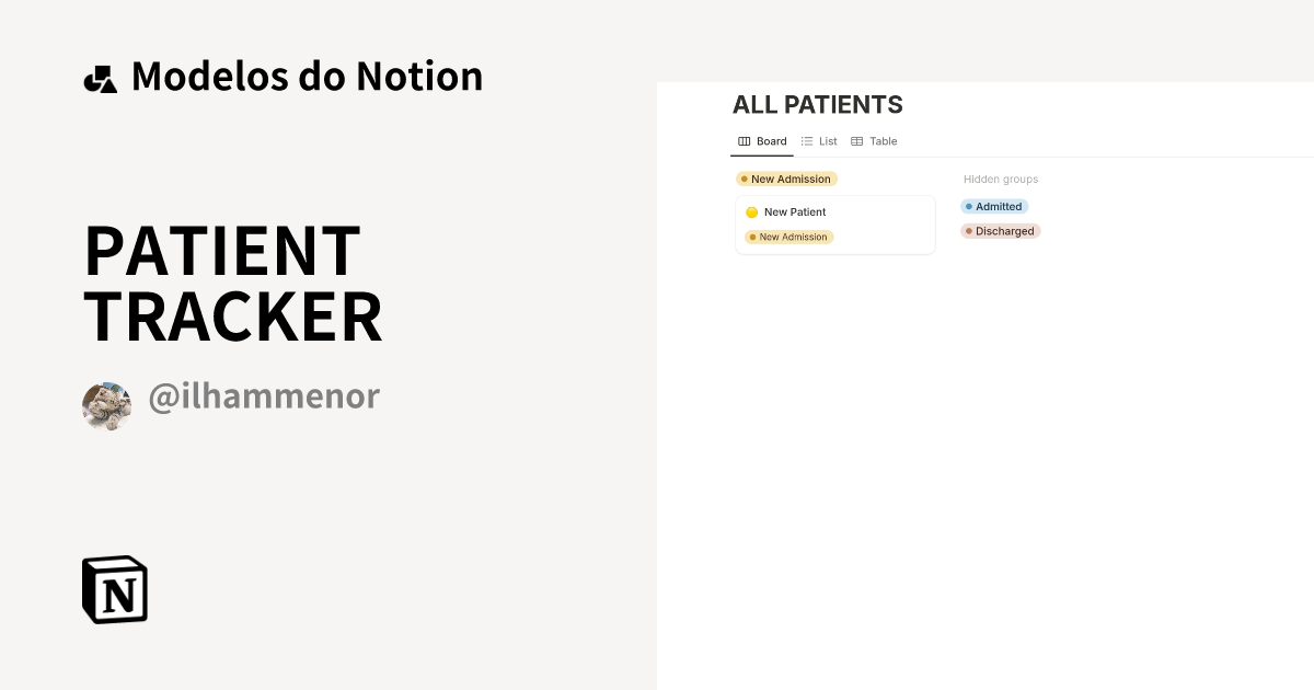 PATIENT TRACKER Modelo por a baddi3 | Marketplace do Notion