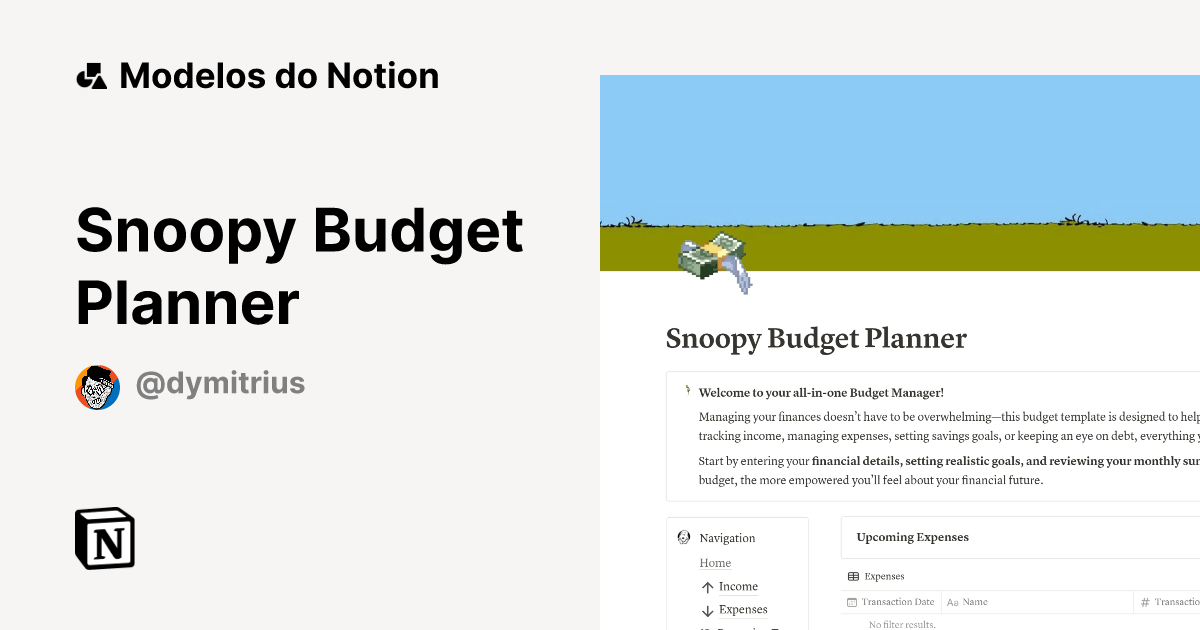 Snoopy Budget Planner Modelo por Dymitrius Morales | Marketplace do Notion
