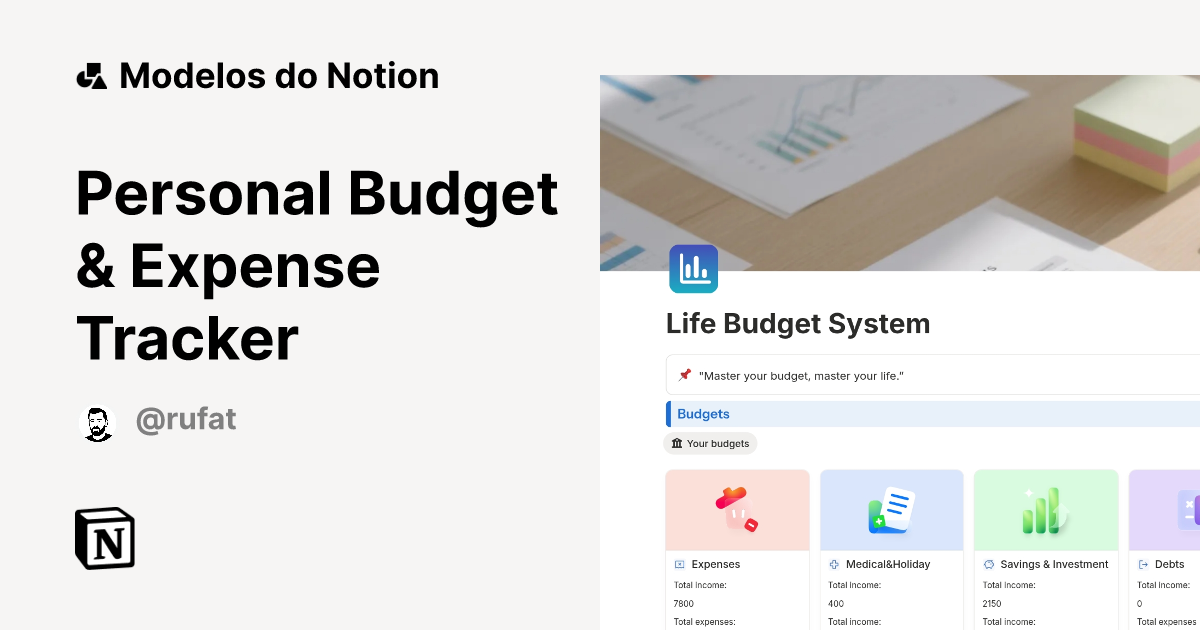 Modelo Personal Budget & Expense Tracker | Marketplace do Notion