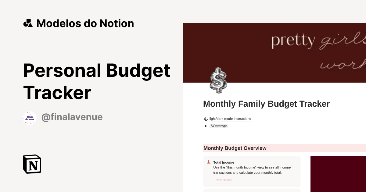 Personal Budget Tracker Modelo por Final Avenue | Marketplace do Notion
