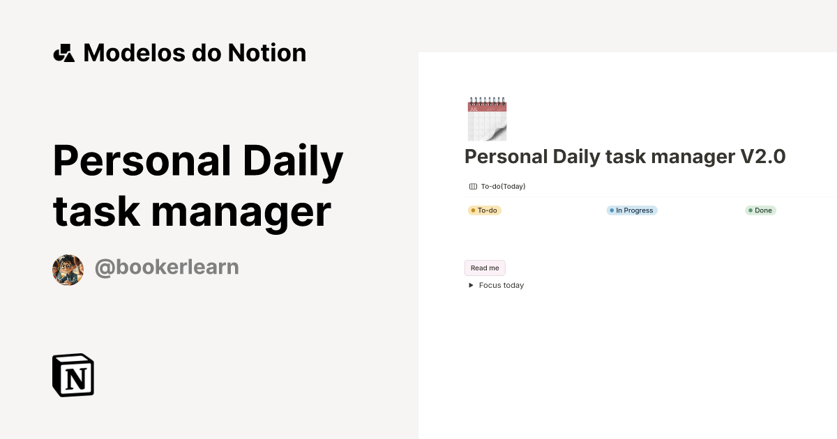 Personal Daily task manager Modelo por Bookerlearn | Marketplace do Notion