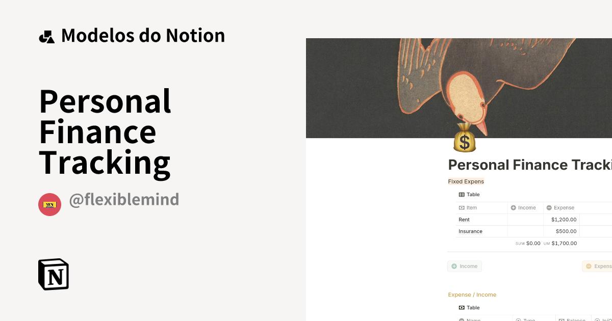 Modelo Personal Finance Tracking | Marketplace do Notion