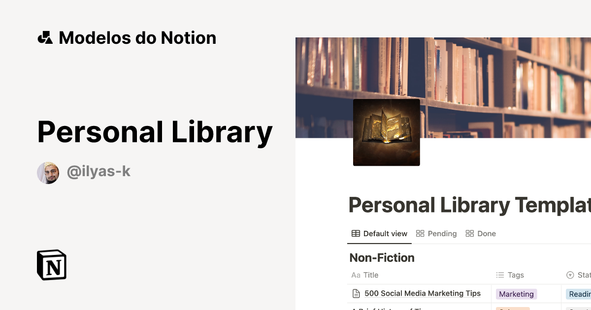 Modelo Personal Library | Marketplace do Notion