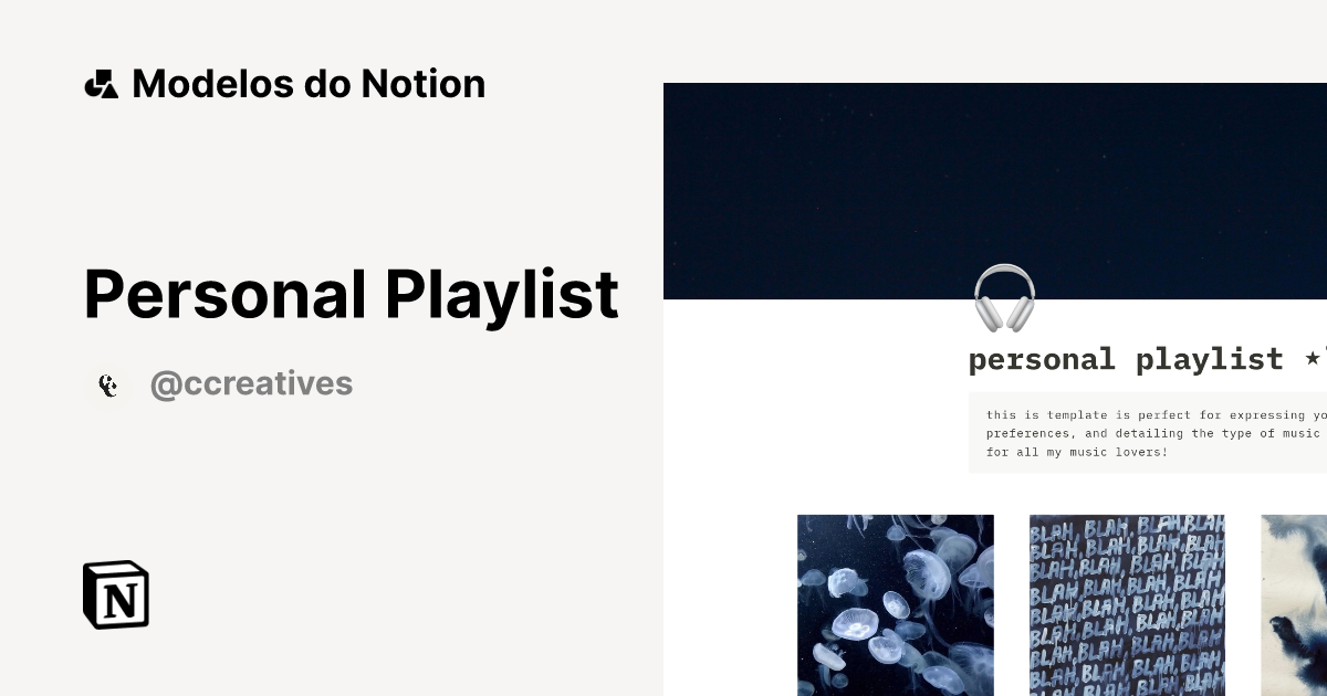 Personal Playlist Modelo por Cadence Creatives | Marketplace do Notion