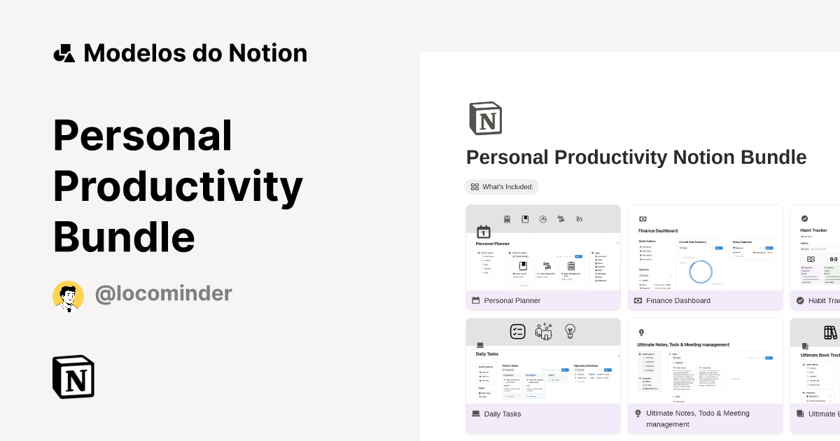 Modelo Personal Productivity Bundle | Marketplace do Notion