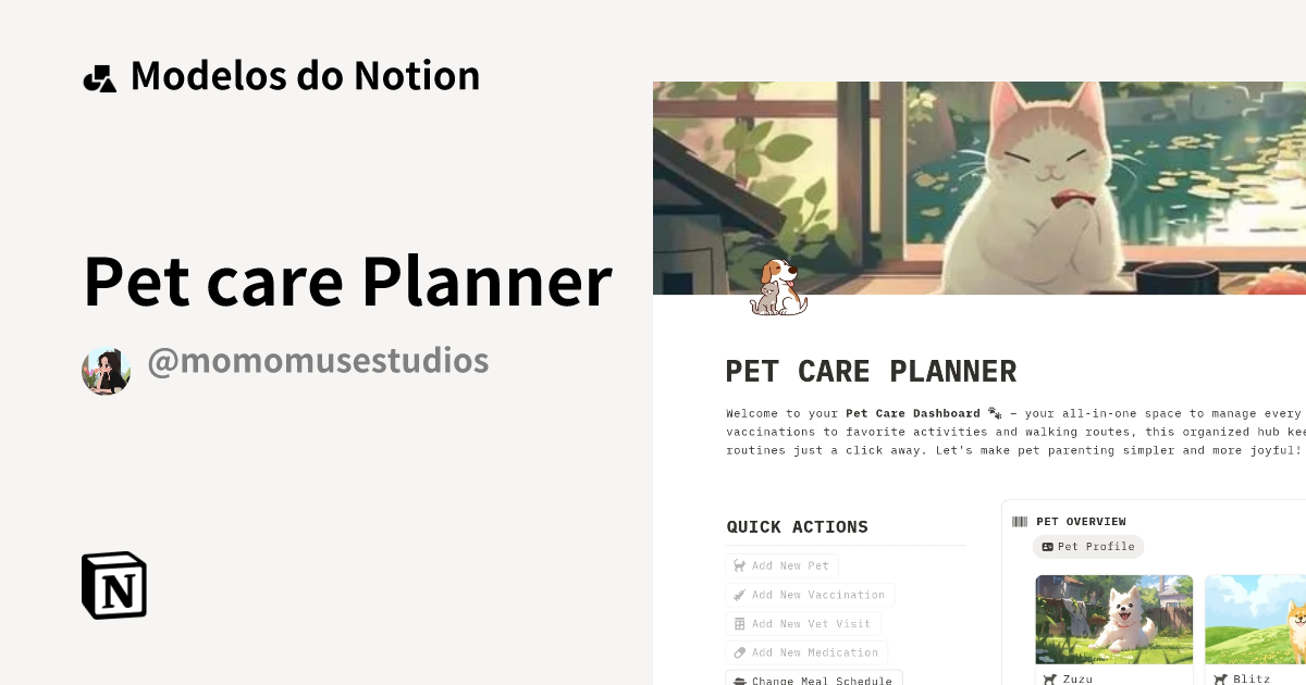 Modelo Pet care Planner | Marketplace do Notion