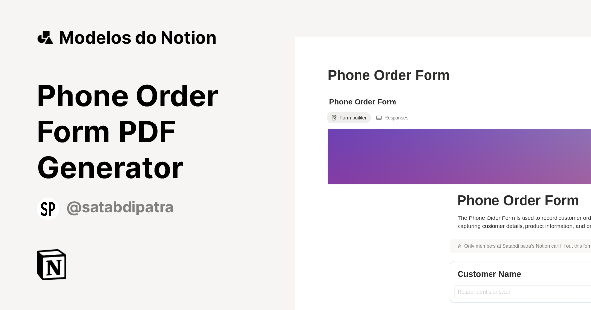 Phone Order Form PDF Generator Modelo por Satabdi Patra | Marketplace ...