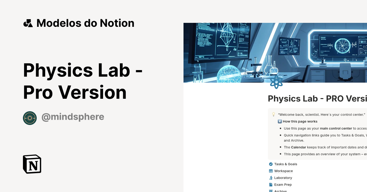 Modelo Physics Lab - Pro Version | Marketplace do Notion