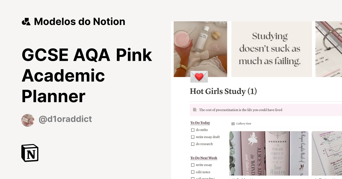 Modelo GCSE AQA Pink Academic Planner | Marketplace do Notion