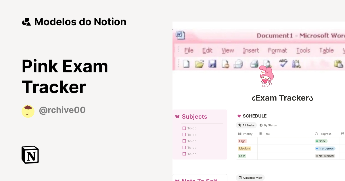 Pink Exam Tracker Modelo por Rchive | Marketplace do Notion