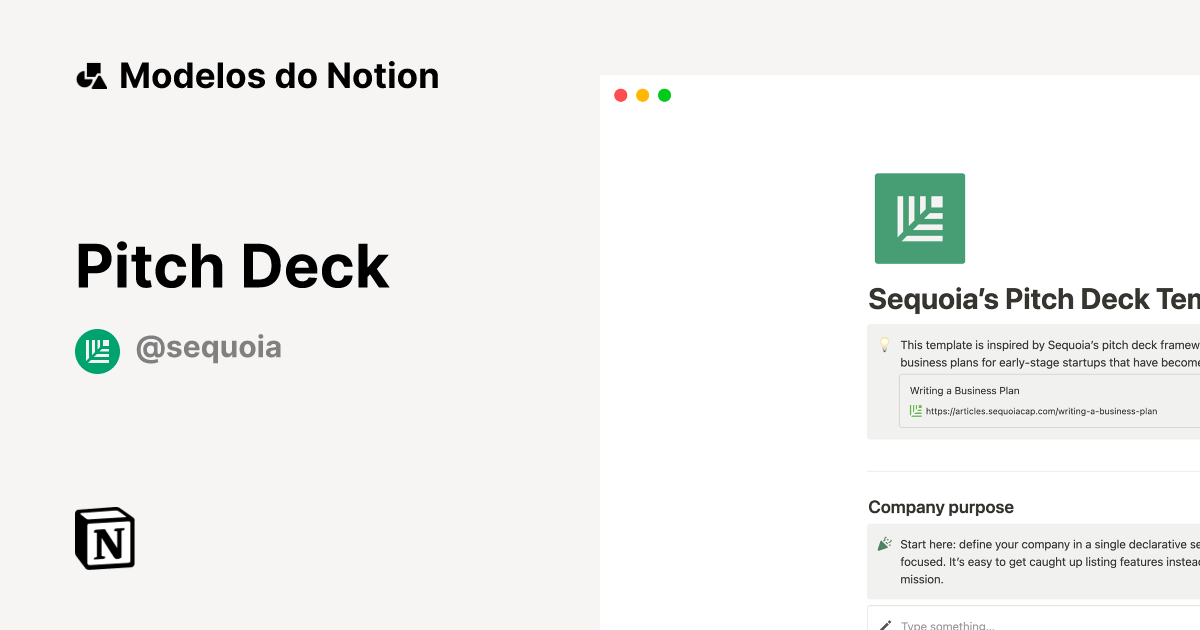 Pitch Deck Modelo por Sequoia | Marketplace do Notion