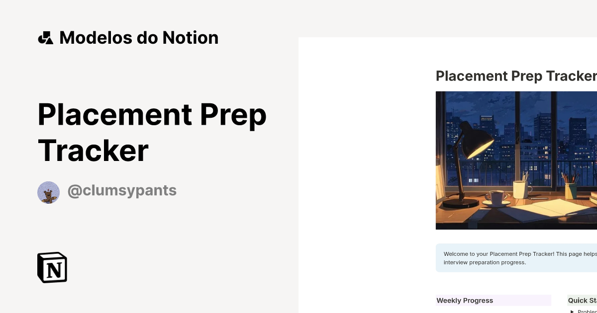 Placement Prep Tracker Modelo por Clumsy Pants | Marketplace do Notion