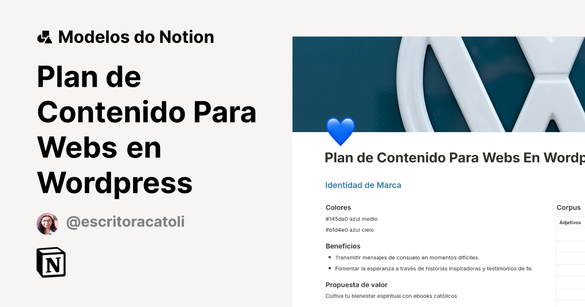 Plan de Contenido Para Webs en Wordpress Modelo por Mari Ramírez ...