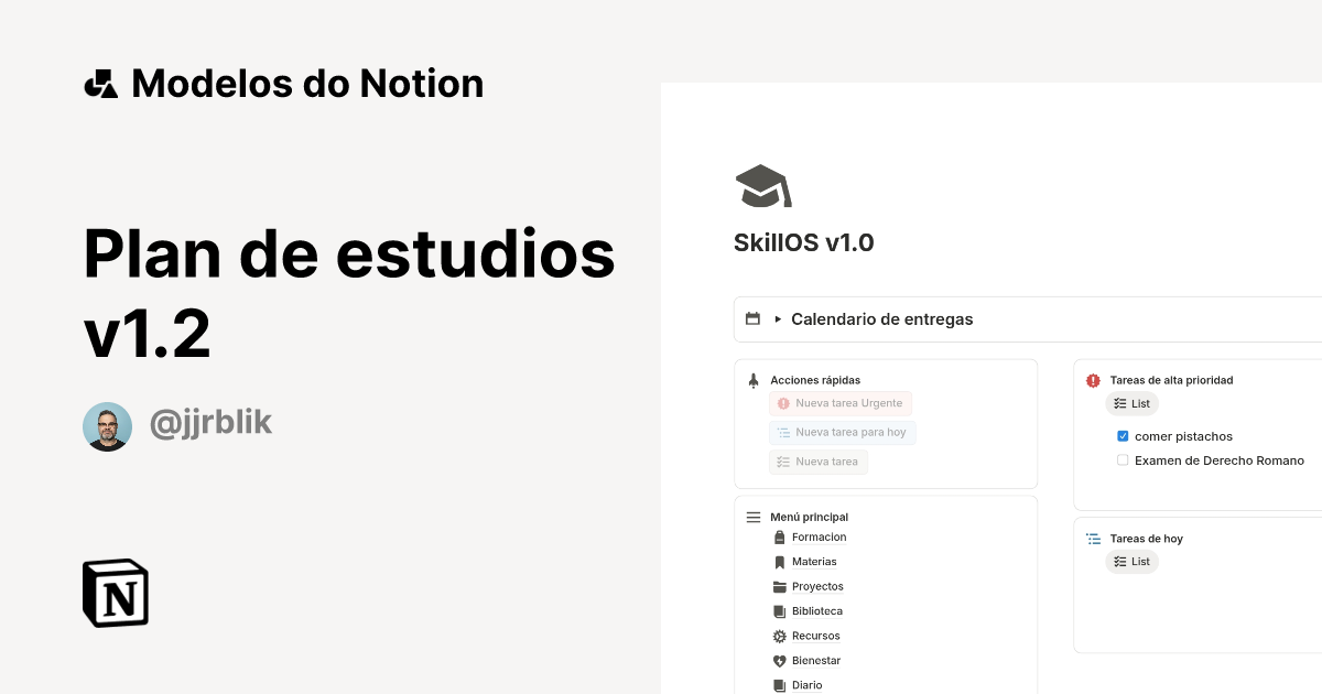 Plan de estudios v1.2 Modelo por jjrblik | Marketplace do Notion