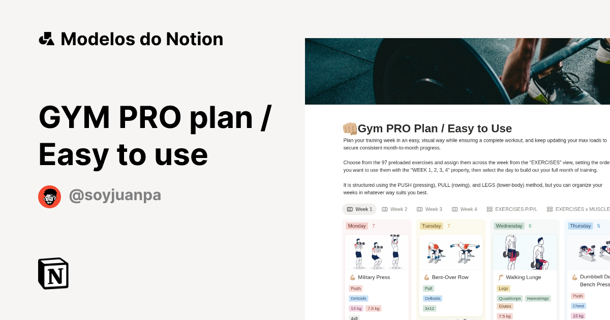 Modelo GYM PRO plan / Easy to use | Marketplace do Notion