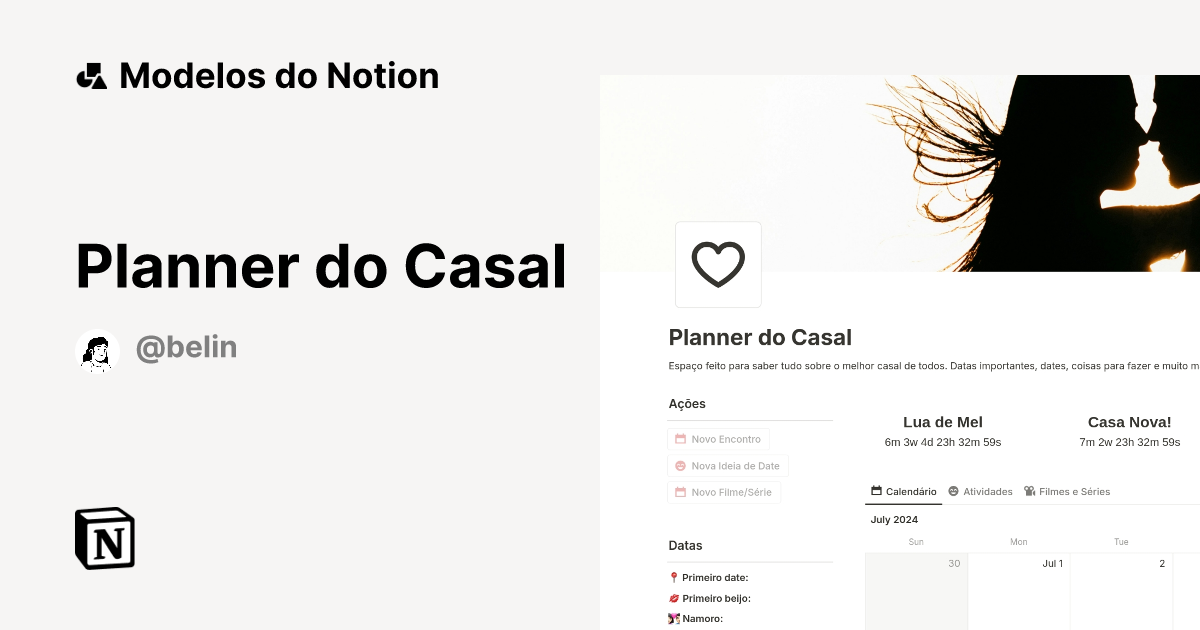 Planner do Casal Modelo por Belin | Marketplace do Notion