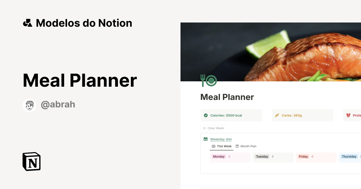 Modelo Meal Planner | Marketplace do Notion