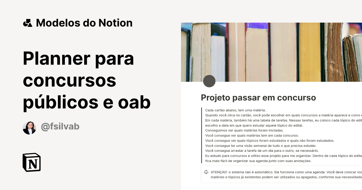 Modelo Planner para concursos públicos e oab | Marketplace do Notion